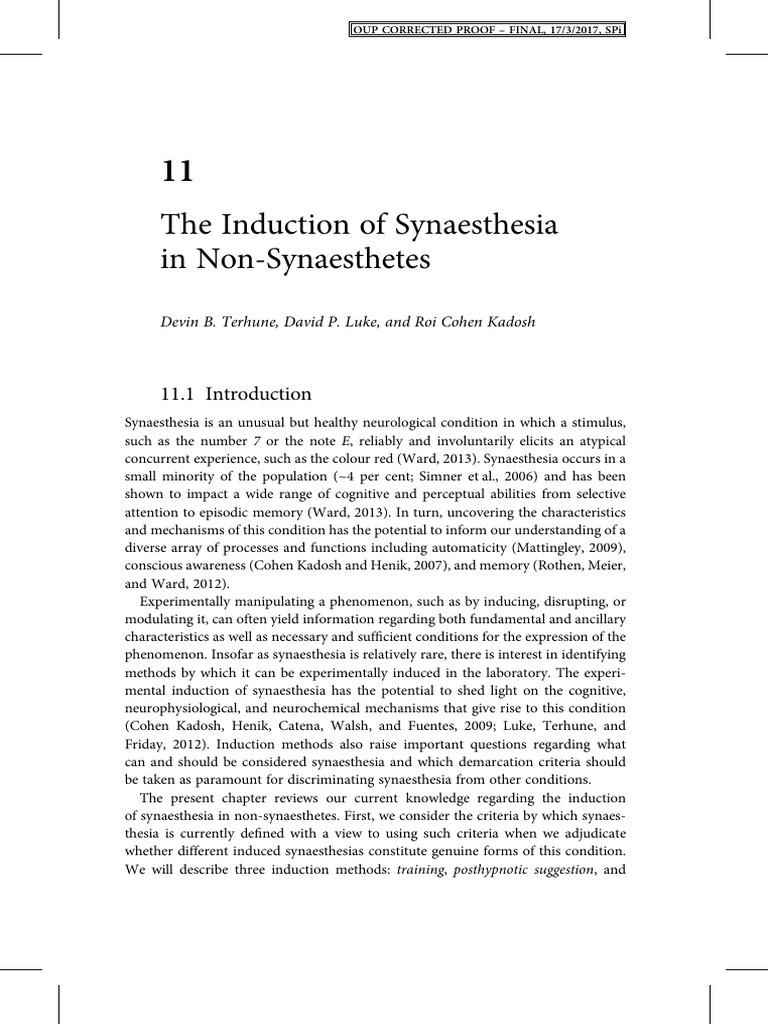 The Induction of Synaesthesia in Non Syn | PDF | Hypnosis | Functional ...