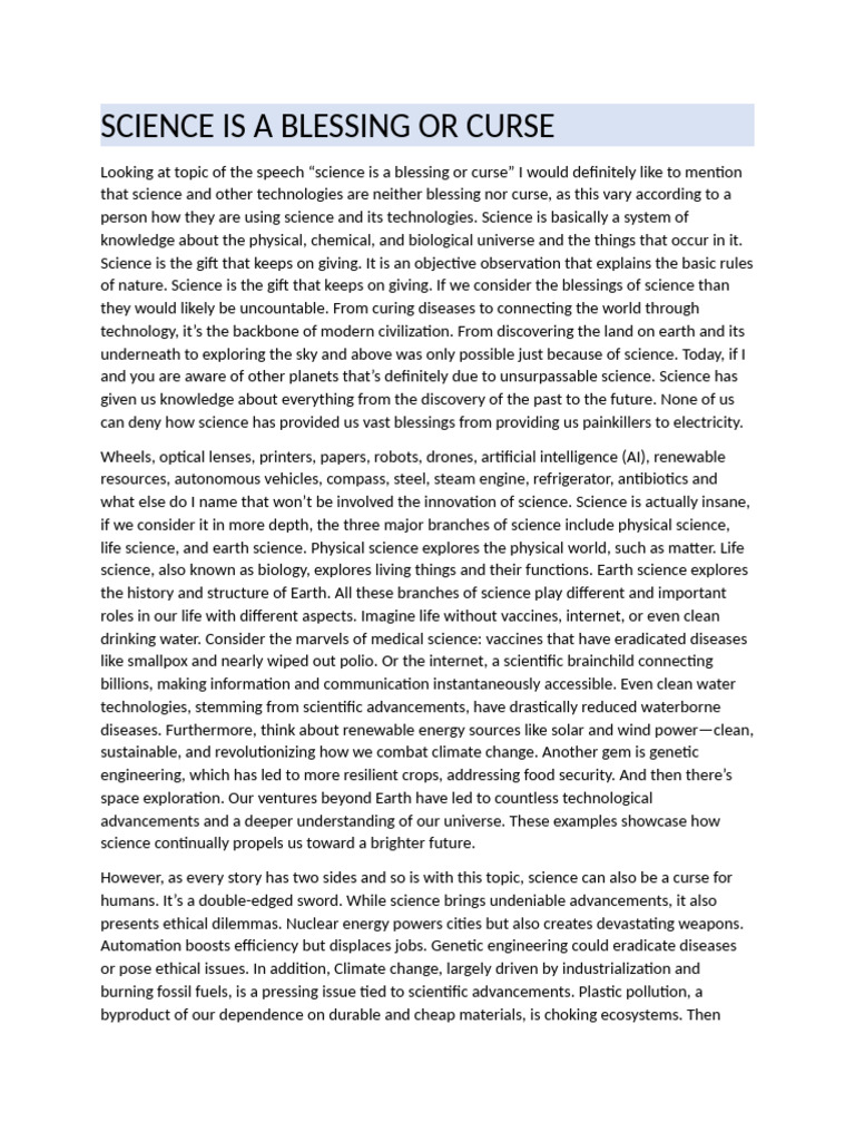 Science: Blessing or Curse? Insights Explained | PDF | Science ...
