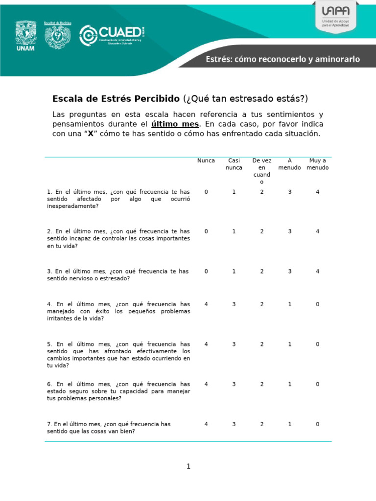 Escala de Estres Percibido | PDF | Sicología