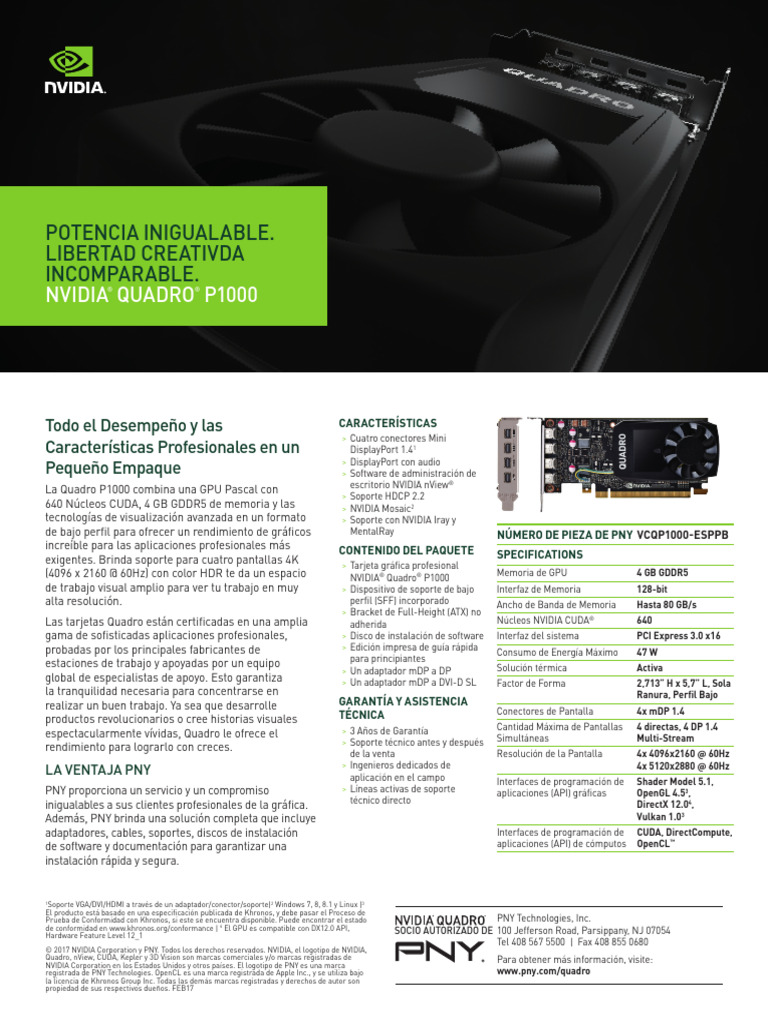 Pny Nvidia Quadro p1000 Spa | PDF | Compatibles con PC Ibm | Ingeniería ...