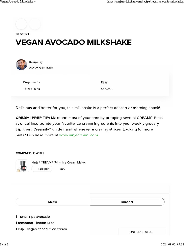 Ninja Creami - Vegan Avocado Milshake | PDF