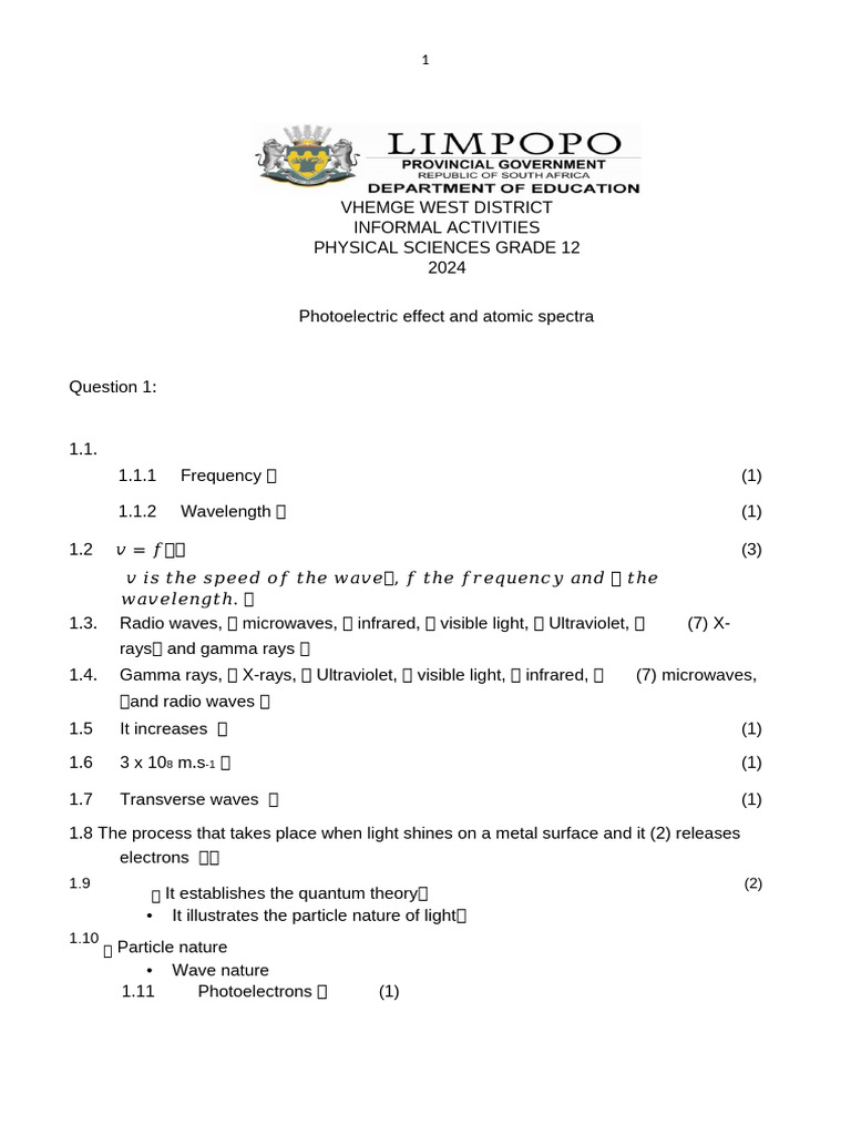 Photoelectric Effect Answers | PDF | Electromagnetic Spectrum ...