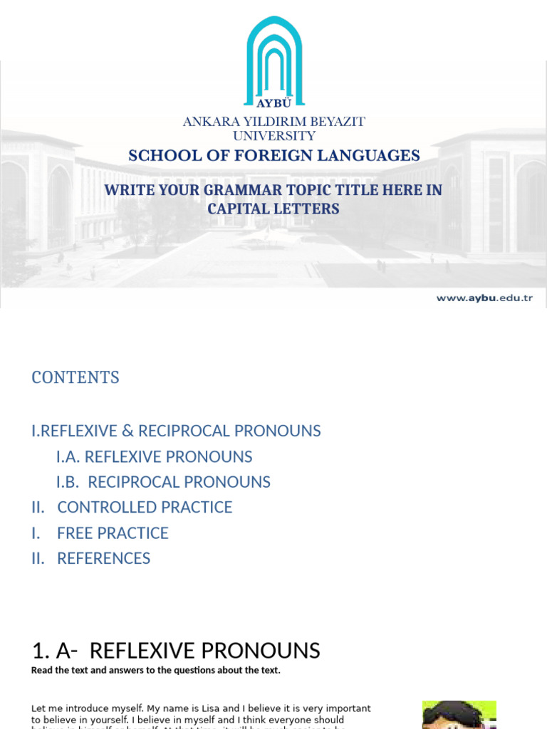 REFLEXIVE AND RECIPROCAL PRONOUNS For B+ LEVEL | PDF | Pronoun | Plural