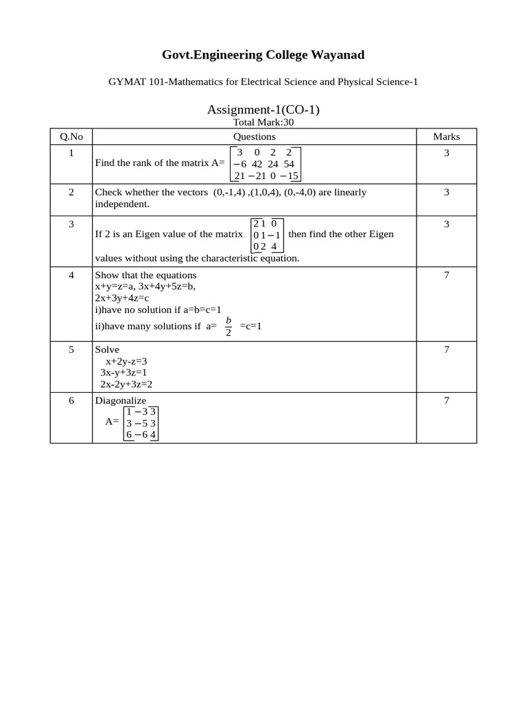 Mathematics Assignment for Electrical Science | PDF