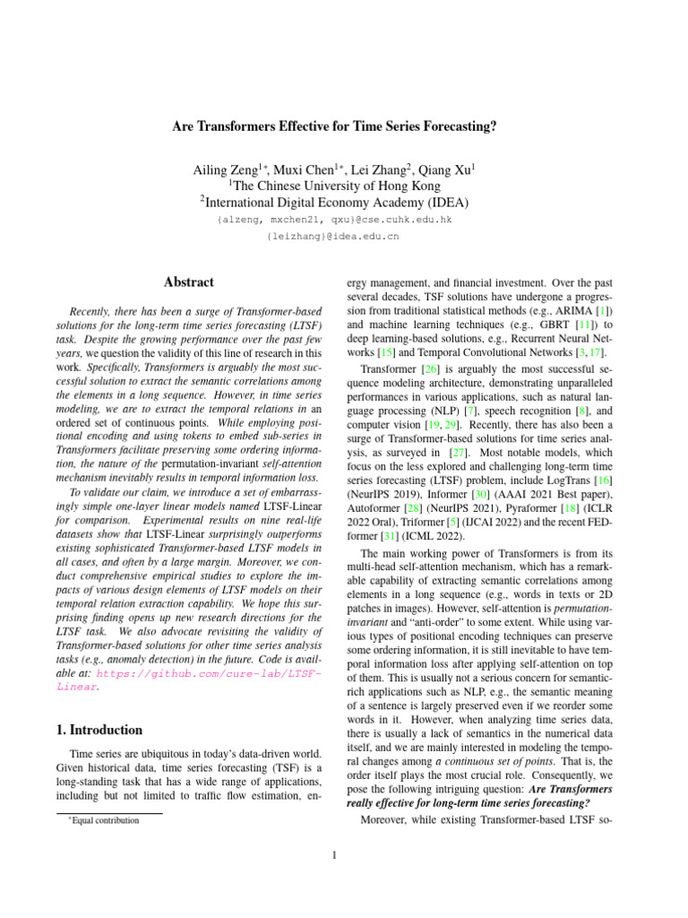Are Transformers Effective For Time Series Forecasting Pdf Time