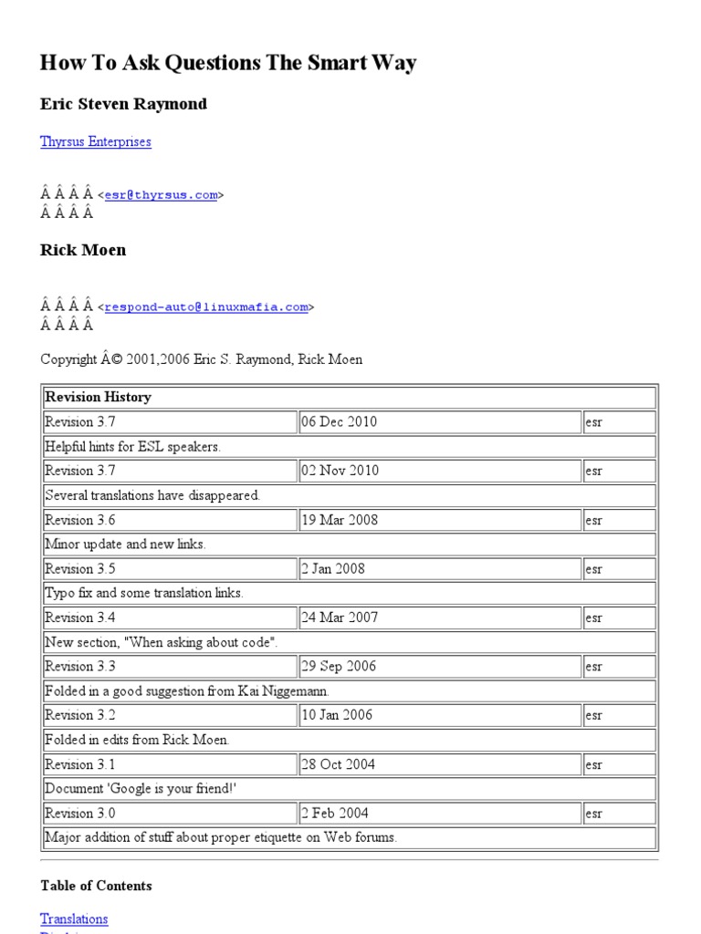 How To Ask Questions The Smart Way | PDF | Internet Forum | Faq