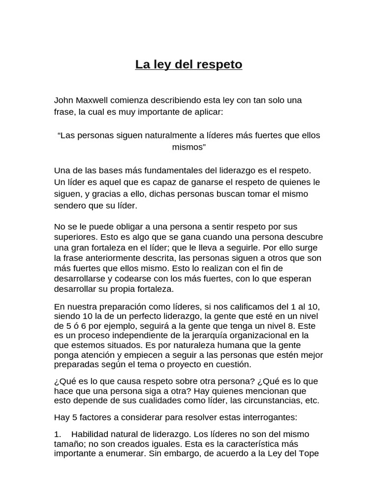LA LEY DEL RESPETO | PDF | Liderazgo