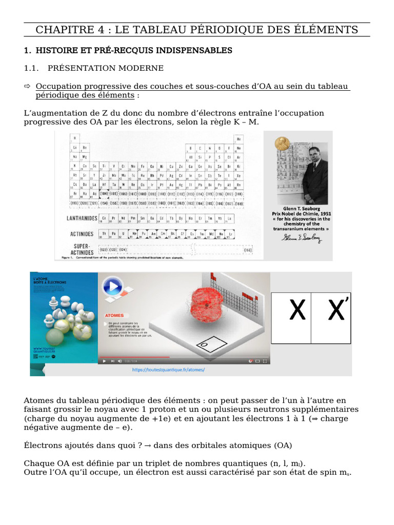 Structure du tableau périodique des éléments | PDF | Atomes | Tableau ...