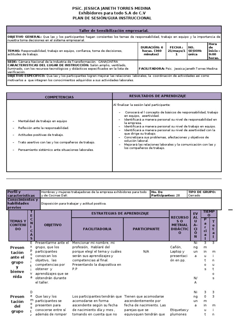 Guia Instruccional y Plan de Sesion Taller Exhito. | PDF | Toma de decisiones | Ciencia cognitiva