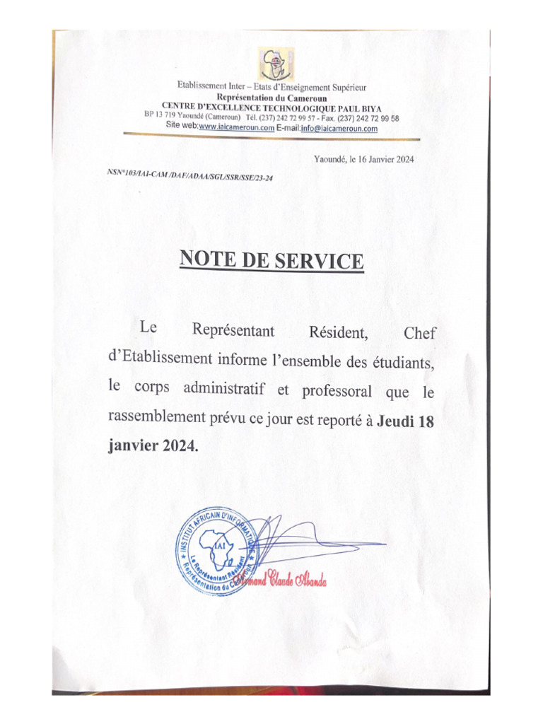 Note de Service Rassemblement | PDF