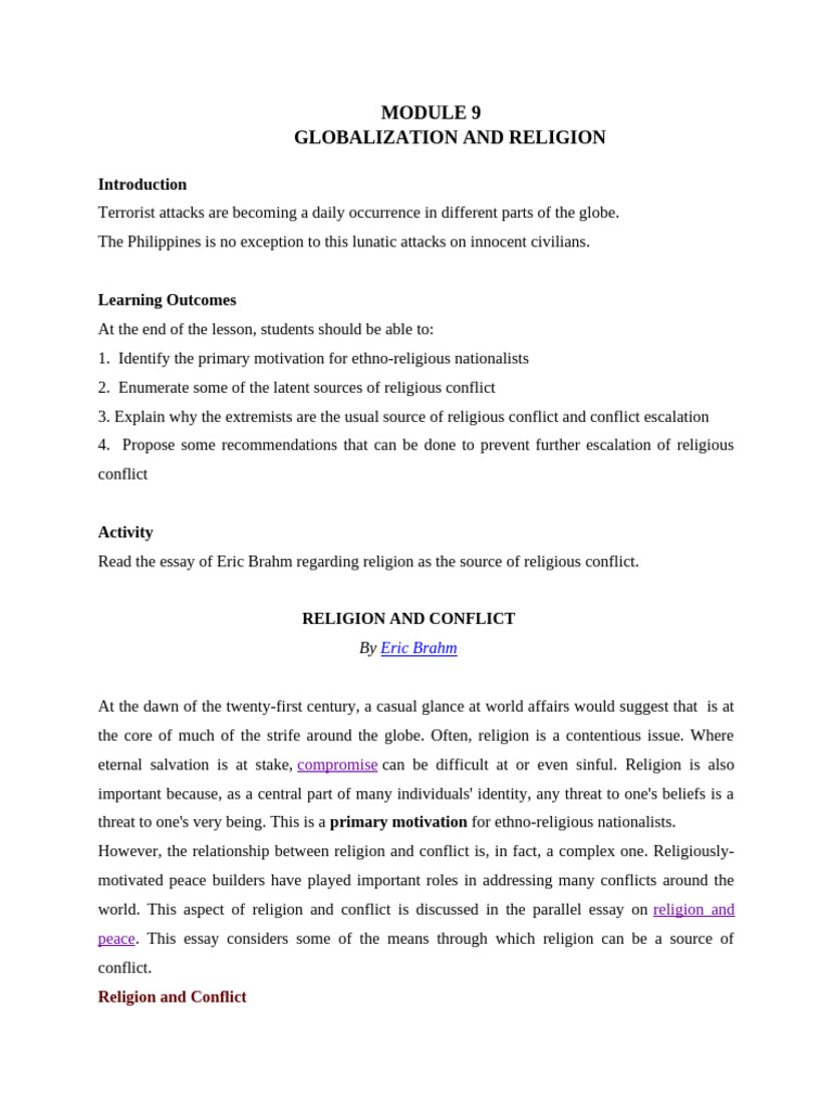 Module 9 Globalization and Religion | PDF | Fundamentalism | Nationalism