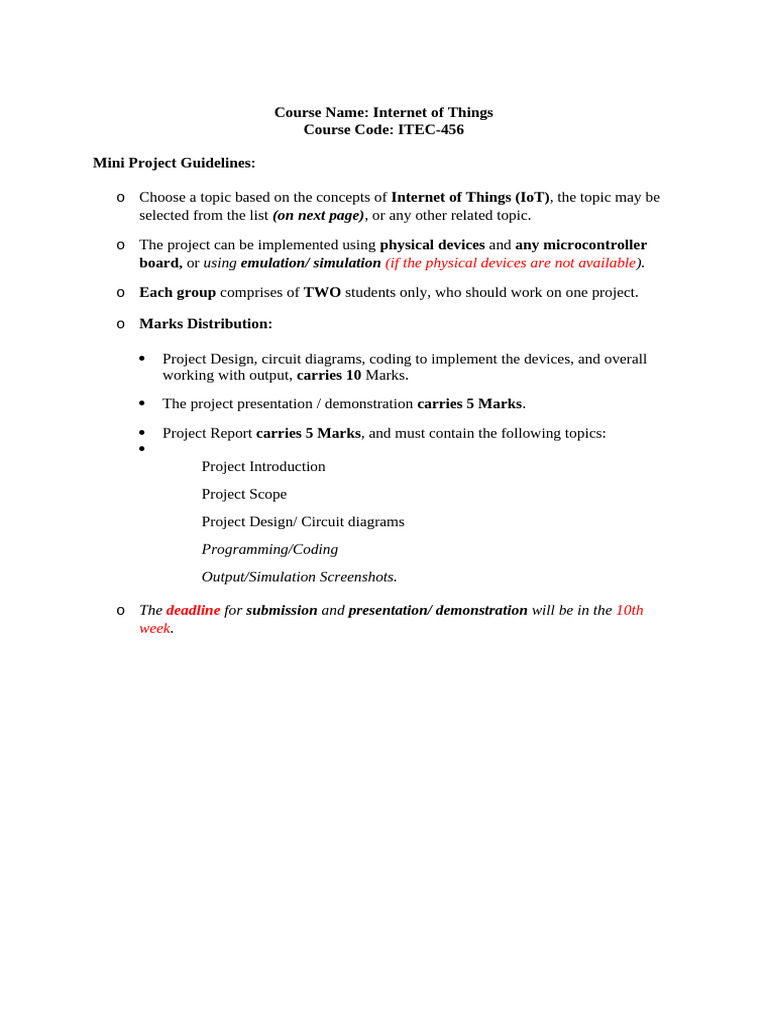 IoT Mini Project Guidelines for ITEC-456 | PDF | Internet Of Things