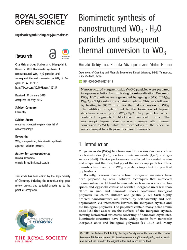 Biomimetic Synthesis of Nanostructured WO - H O Particles and ...