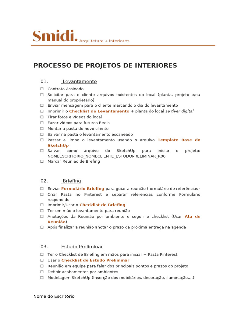 Checklist Processo de Projetos de Interiores | PDF
