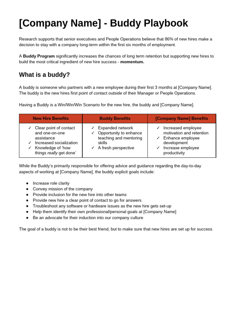 Template - Buddy Playbook | PDF | Employee Retention | Cognition