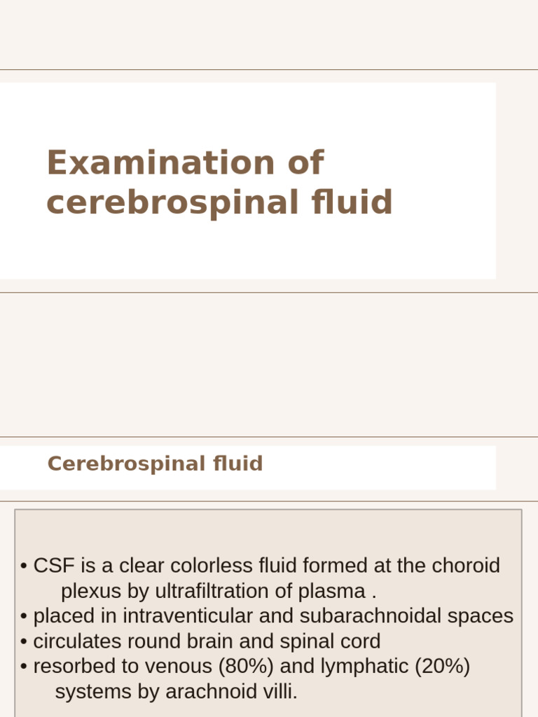 Cerebrospinal Fluid Analysis Overview | PDF