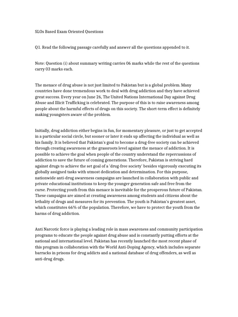 SLOs Based Exam Oriented Questions | PDF | Social Science
