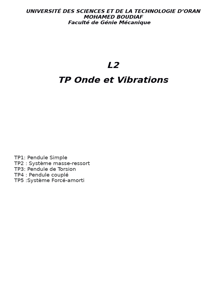 TP Ondes et Vibrations : Pendules et Ressorts | PDF | Pendule (physique ...