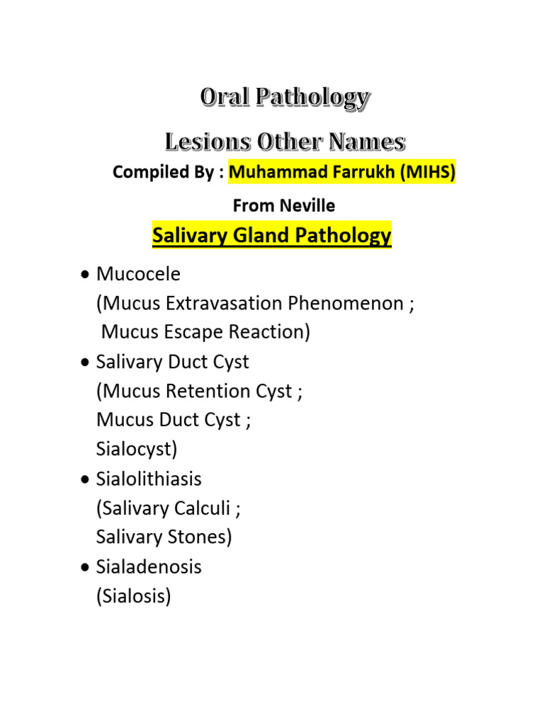 Oral Patho Lesions Other Names - PDF Version 1 | PDF | Carcinoma | Adenoma