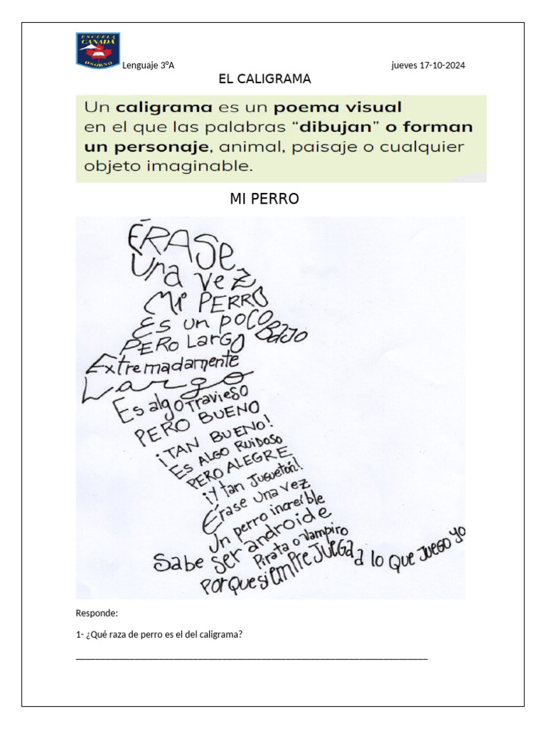 El Caligrama Mi Perro | PDF | Métodos y materiales de enseñanza