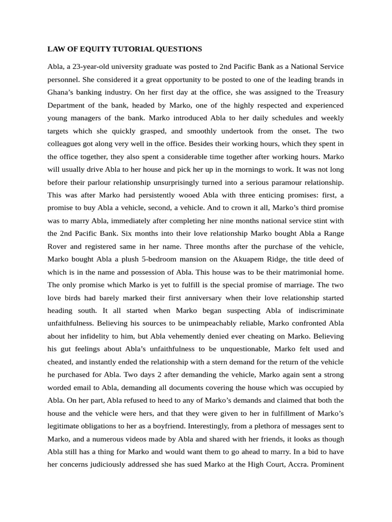 Law of Equity Tutorial Question | PDF | Justice | Crime & Violence