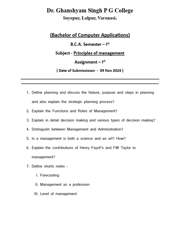 Principles of Management Assignment 1 | PDF