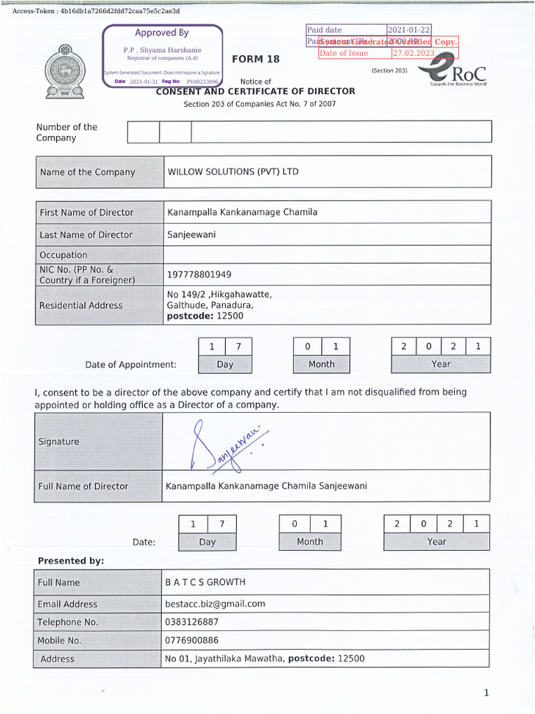 Certified Company Document 2023 | PDF