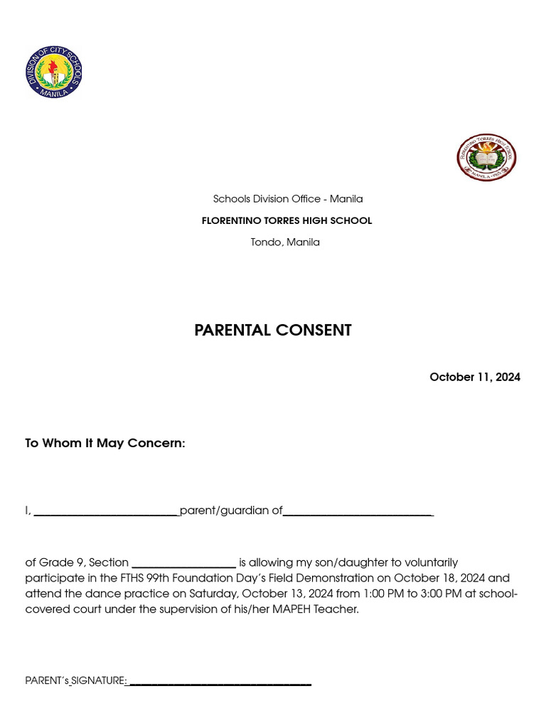 Parents-Consent Field-Demo Grade-9.Docx 20241011 203414 0000 | PDF ...