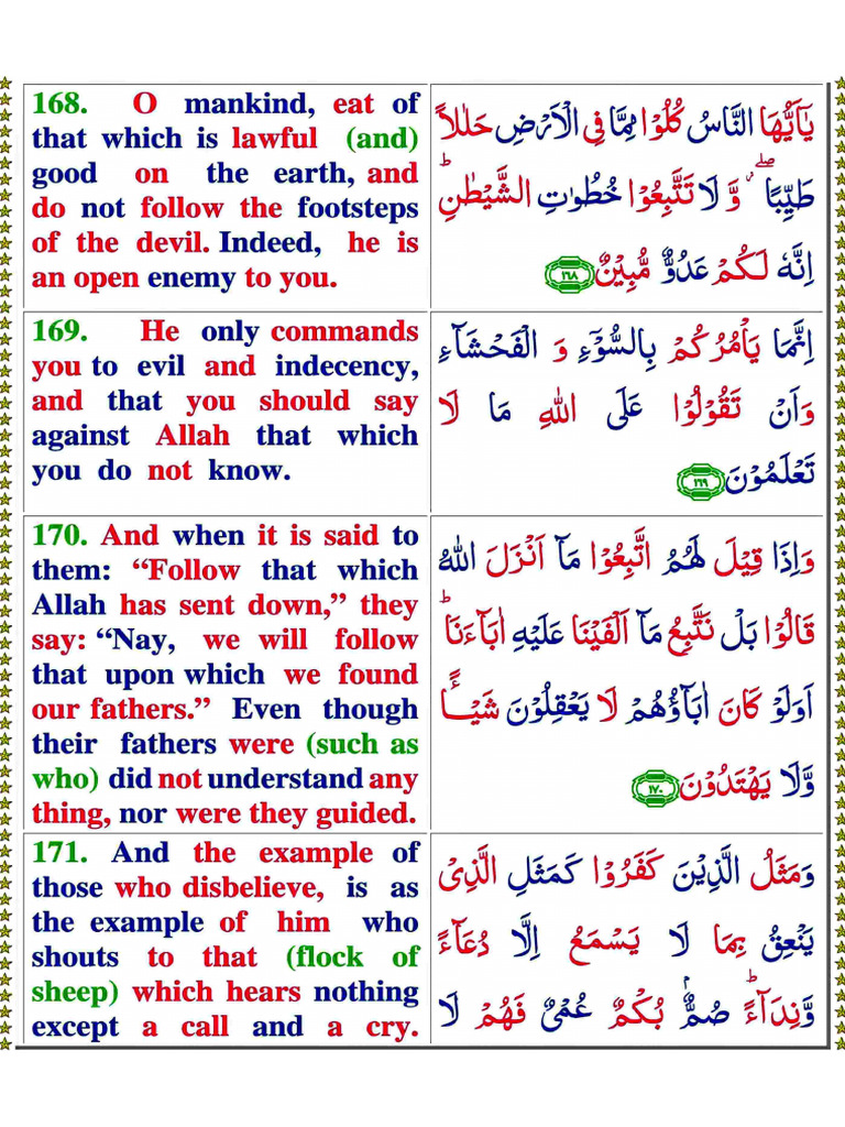 Surah Baqarah, Aayaat 168-176 | PDF