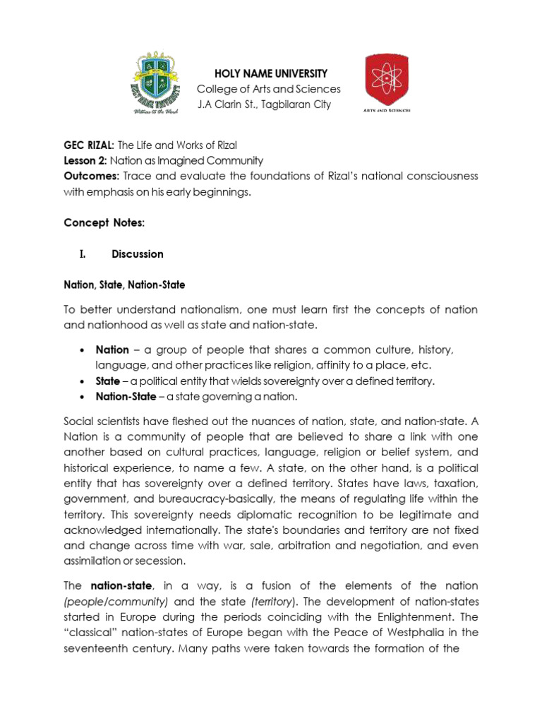 GEC RIZAL Lesson 2 - Nation and Nationalism | PDF | Nationalism | Nation