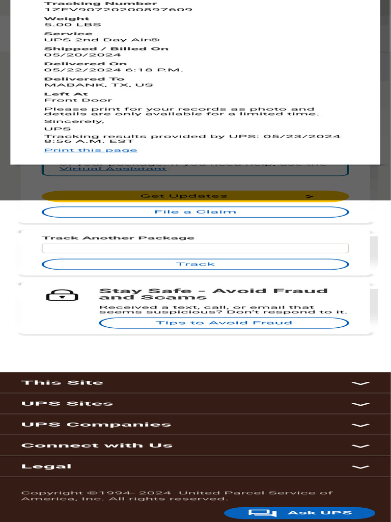 UPS Tracking Information and Delivery Details | PDF