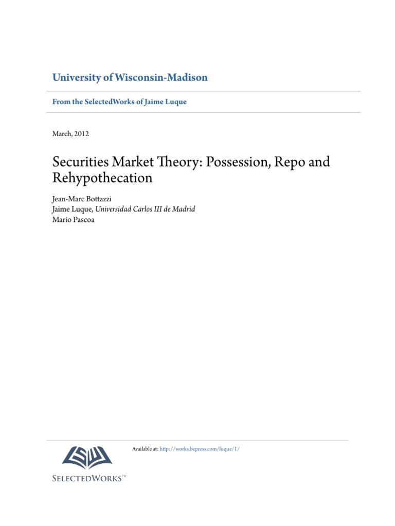 Securities Market Theory Possession Repo and Rehypothecation | PDF ...