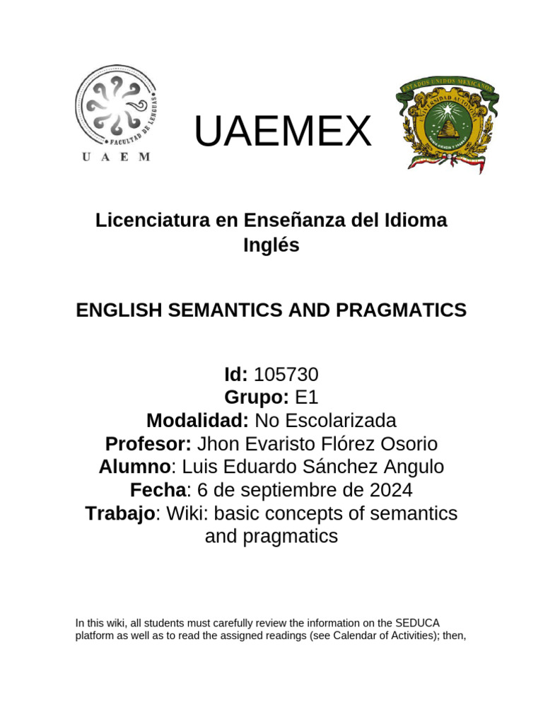 Wiki Basic Concepts of Semantics and Pragmatics | PDF | Language Arts & Discipline