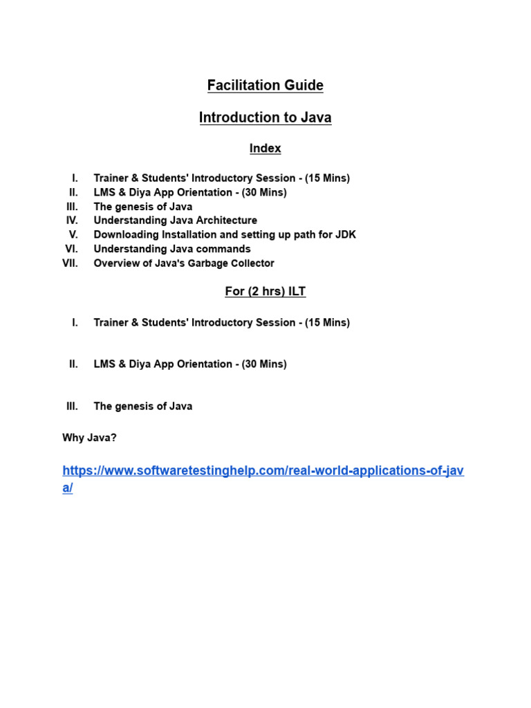 Facilitation Guide Introduction To Java Pdf Java Programming Language Java Software