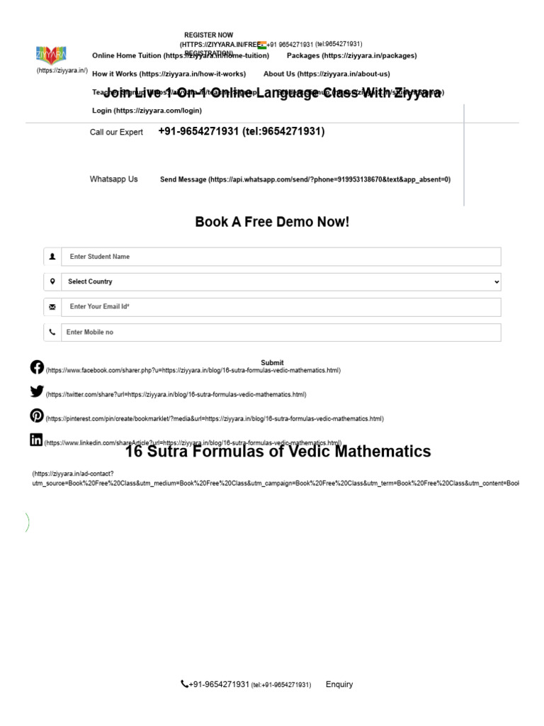 16 Sutra Formulas of Vedic Mathematicss & Tips | PDF | Division ...