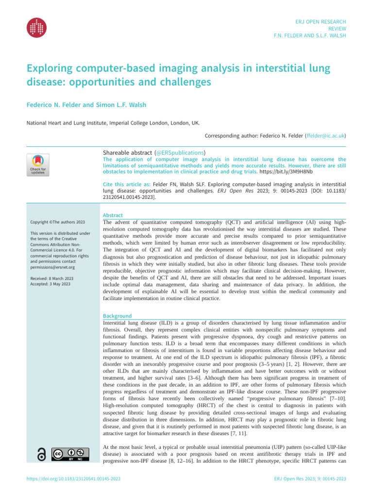 Exploring Computer Based Imaging Analysis in ILD - Opportunities and Challenges | PDF | Clinical ...
