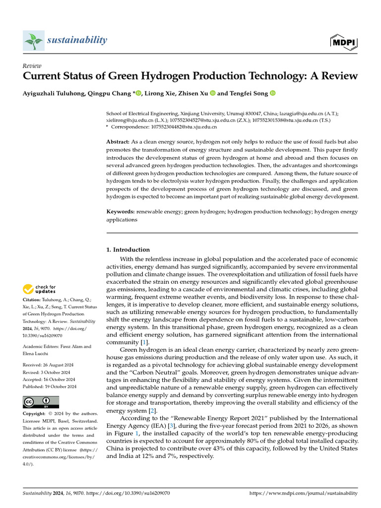 1.1 - Green Hydrogen Production Technology A Review | PDF | Renewable ...
