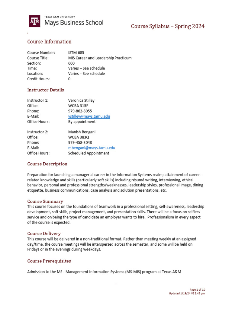 MIS Career and Leadership Practicum Spring 2024-3 | PDF | Cognition ...