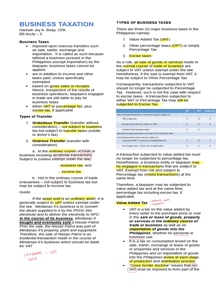 Business Taxation Reviewer | PDF | Taxes | Value Added Tax