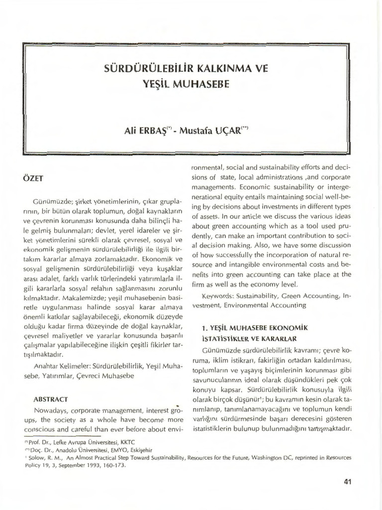 2007-098-Surdurulebilir Kalkinma Ve Yesil Muhasebe-Ali Erbas | PDF