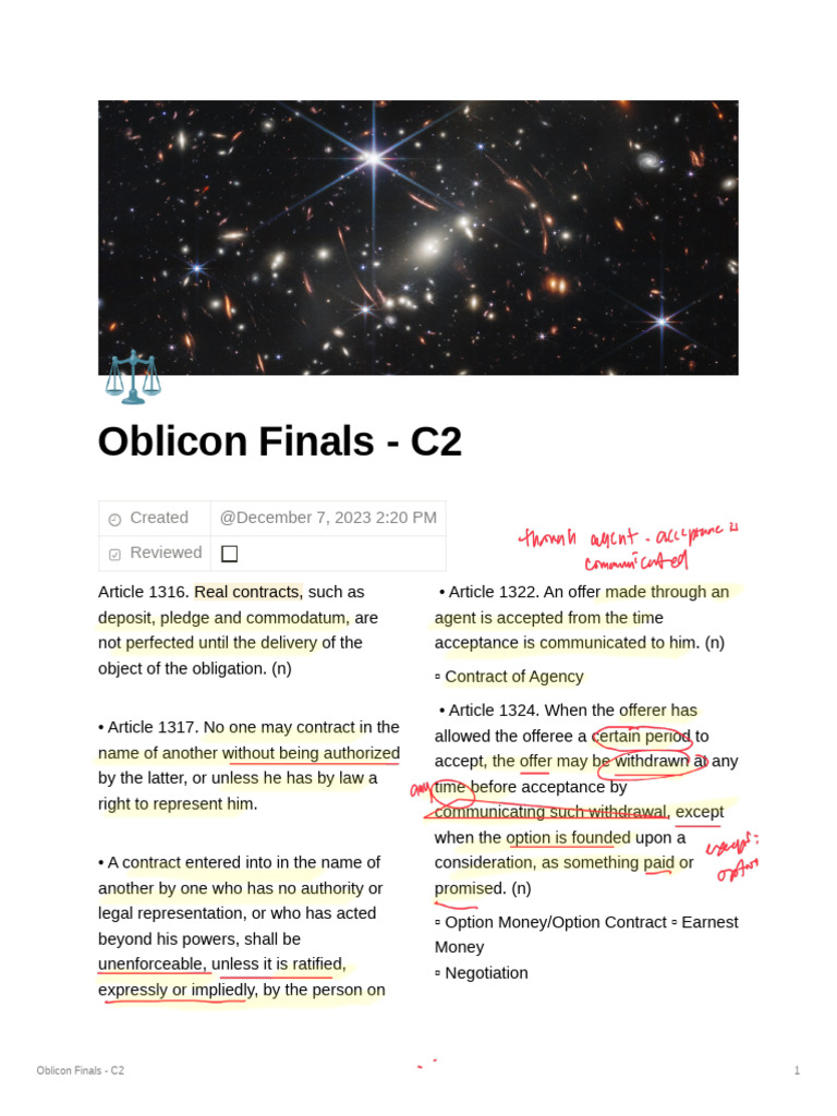 Oblicon Finals - C2 | PDF | Offer And Acceptance | Common Law