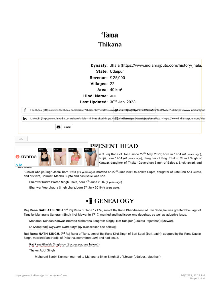 Tana (Thikana) Homepage With Pictures and Map - Rajput Provinces of ...