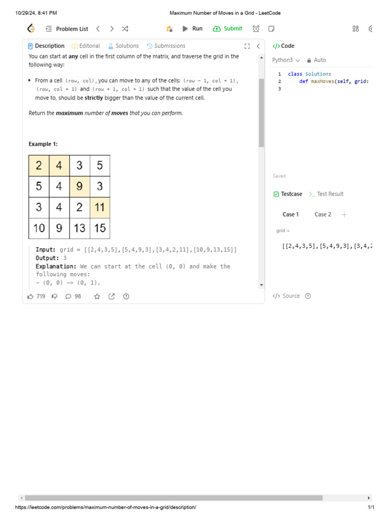 Maximum Number of Moves in A Grid - LeetCode | PDF | Science & Mathematics | Computers