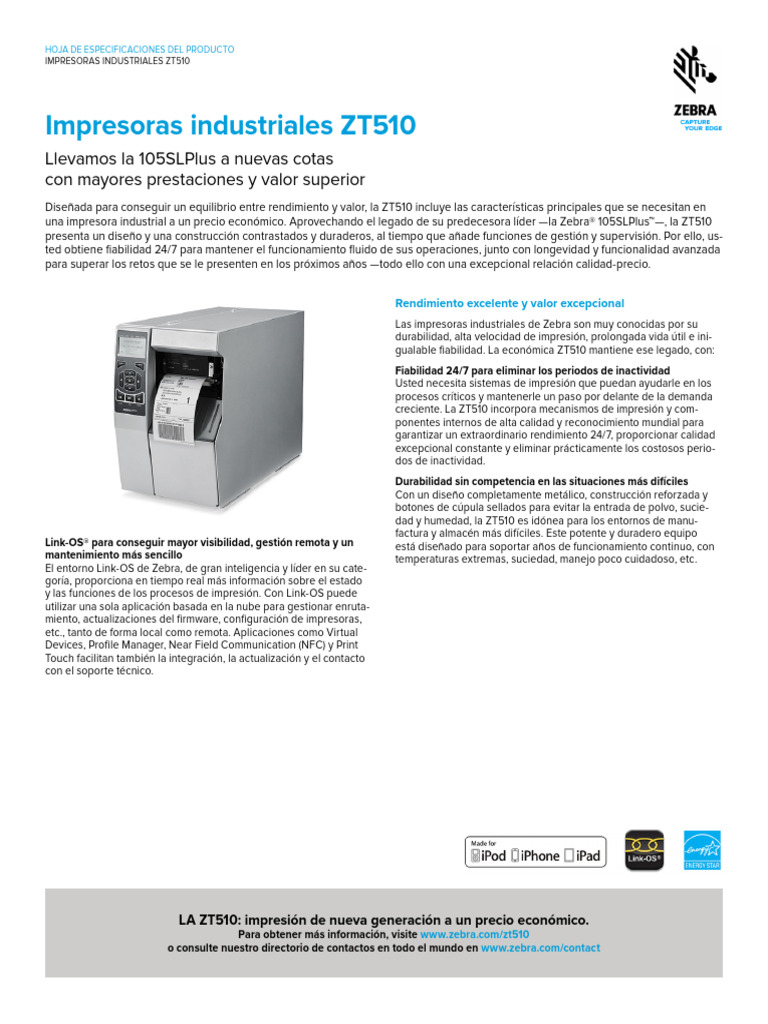 zt510 Spec Sheet Es | PDF | Hardware de la computadora | Impresora ...