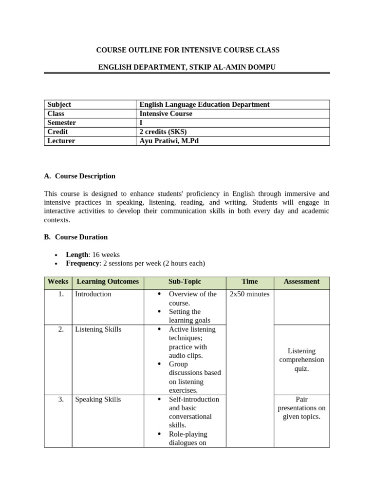 Intensive English Course Outline | PDF | Reading Comprehension | Essays