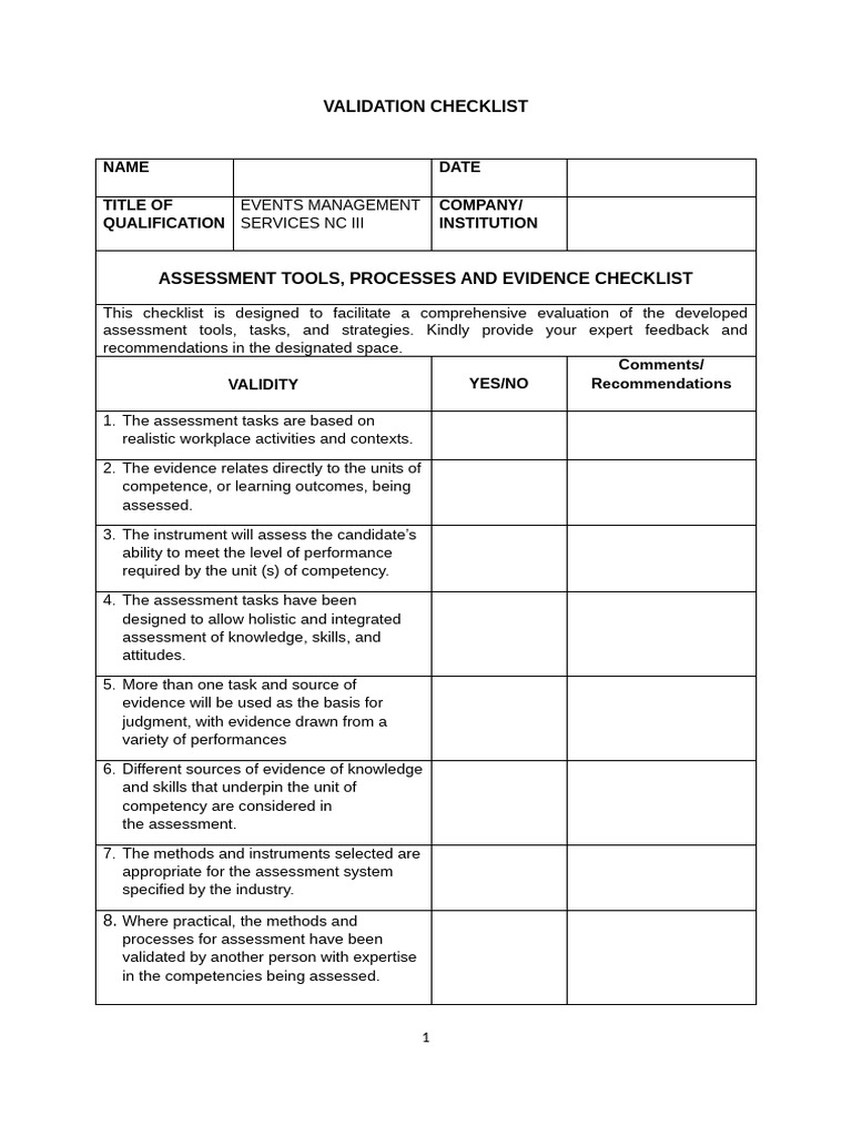 Validation Checklist For Portfolio | PDF | Educational Assessment ...