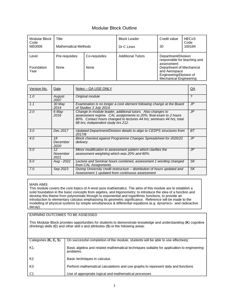 ME0006 Mathematical Methods v7 | PDF | Trigonometric Functions | Complex Number