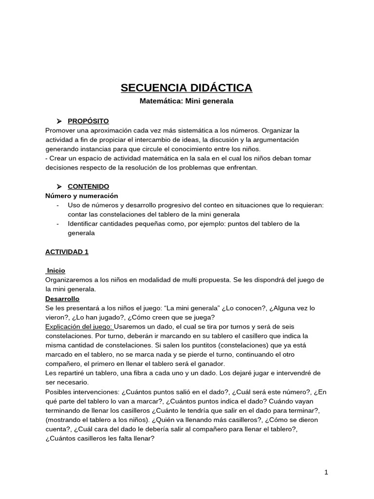Secuencia Didactica - Mini Generala | PDF | Artes del Lenguaje y ...