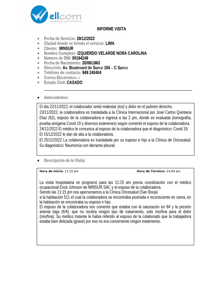 Informe de Visita Médica Grave | PDF