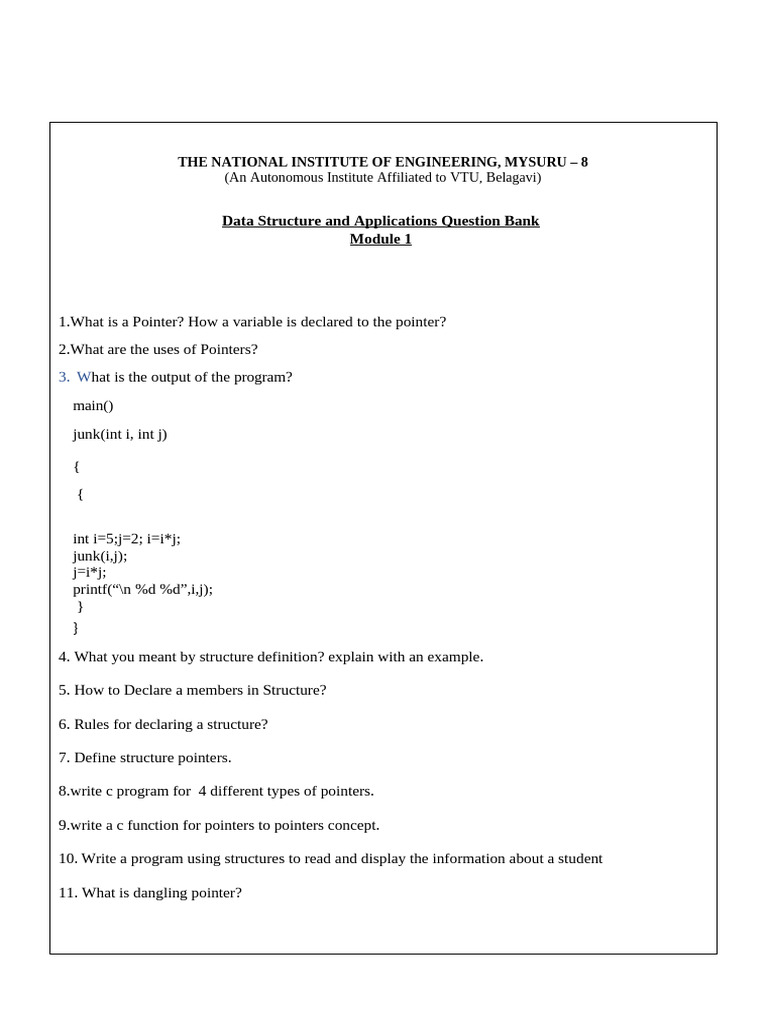 QP MODULE 1 DSA (AutoRecovered) | PDF | Pointer (Computer Programming) | C (Programming Language)